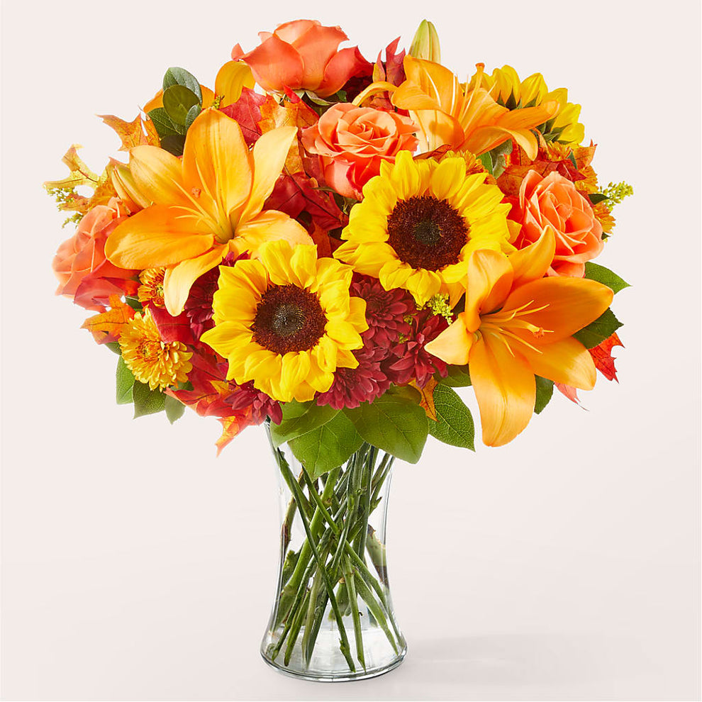 Sunny Side Bouquet – burgundy, butterscotch, orange, yellow flower ...